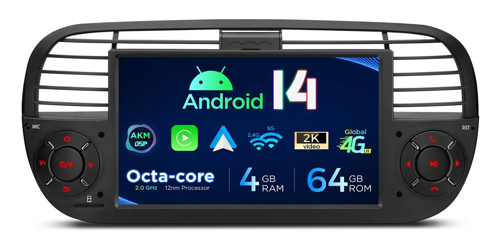 Fiat 500 Android 14 | 4 GB RAM & 64 GB ROM | DAB+ - Importpris.no AS