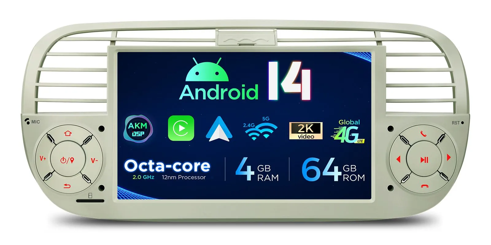 Fiat 500 Android 14 | 4 GB RAM & 64 GB ROM | DAB+ - Importpris.no AS